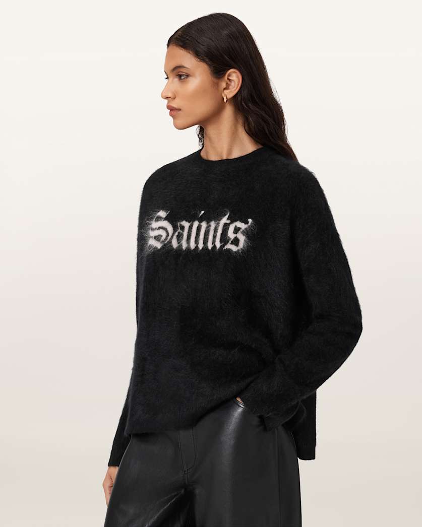 Saints Cashmere Crew Neck Jumper BLACK/CHALK WHITE | ALLSAINTS